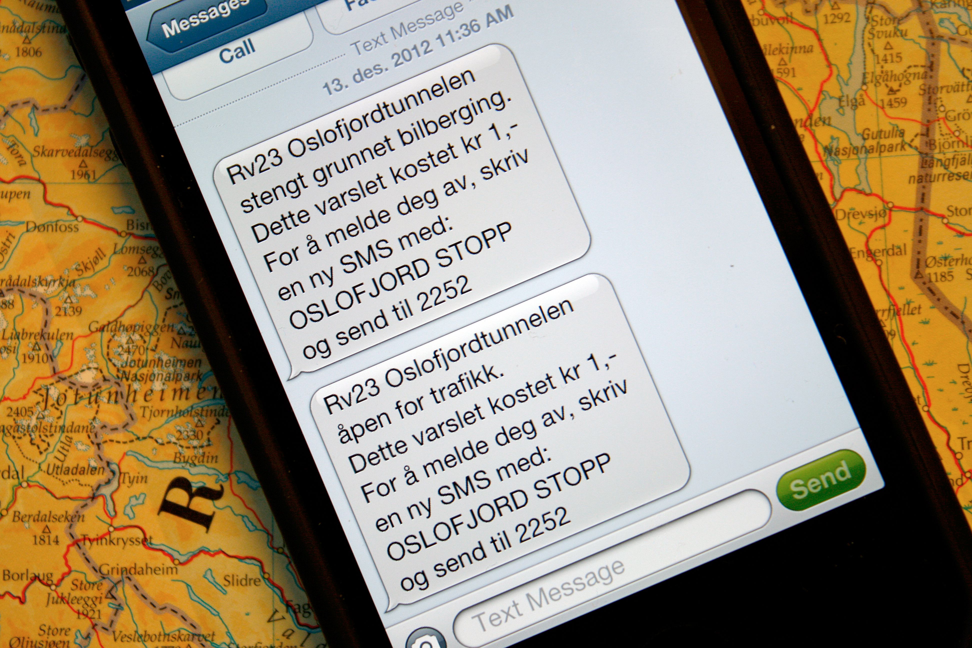 Nå får du trafikkmeldinger på sms - fvn.no