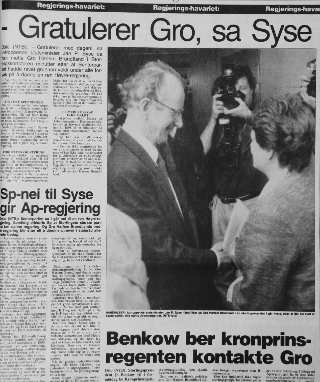 Syse måtte gi opp, Harlem Brundtland tar over - varden.no